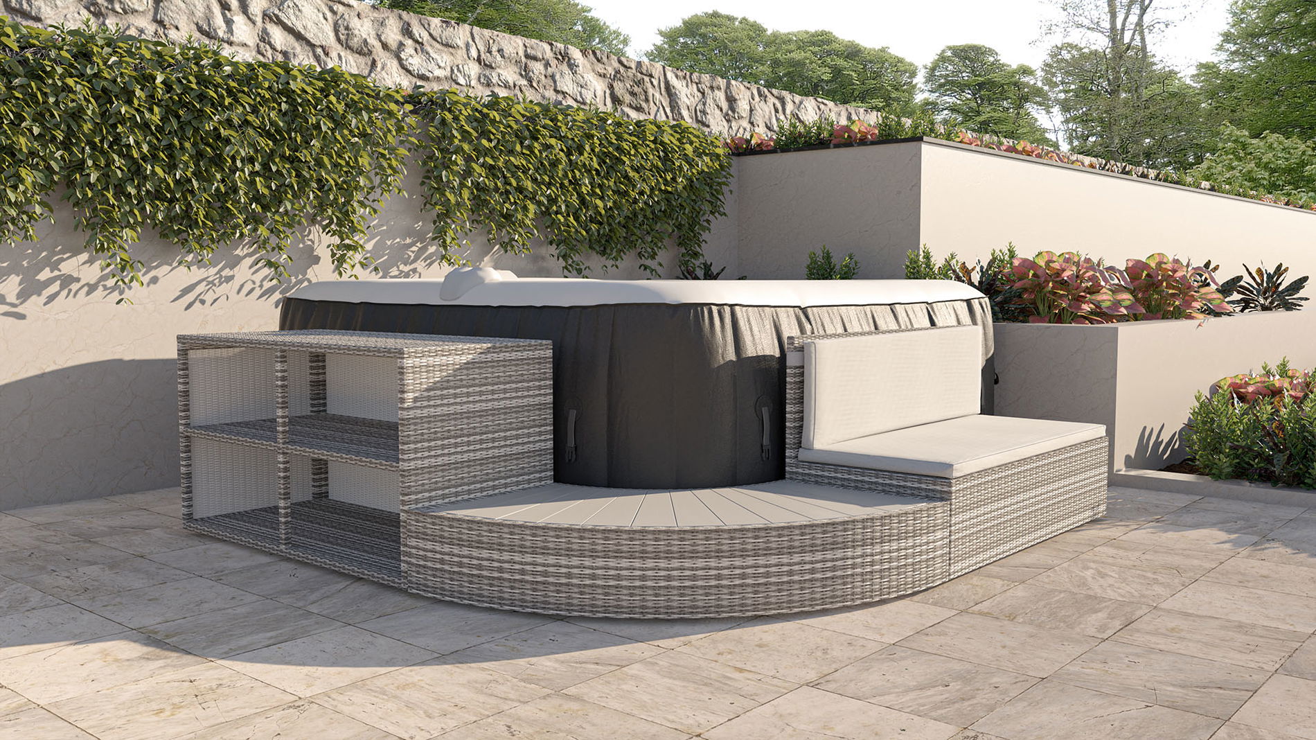 MADAGASCAR L Whirlpool Umrandung | Mit Sitzbank | artelia.at